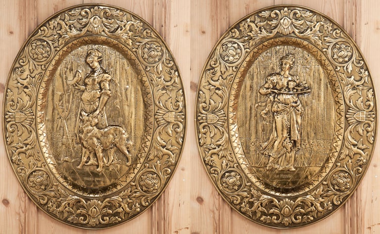 Pair Antique Embossed Brass Plaques at 1stDibs