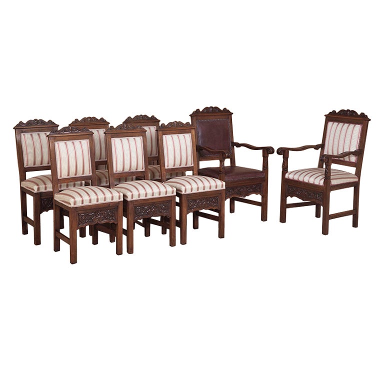 Set of Eight Italian Walnut Chairs at 1stDibs