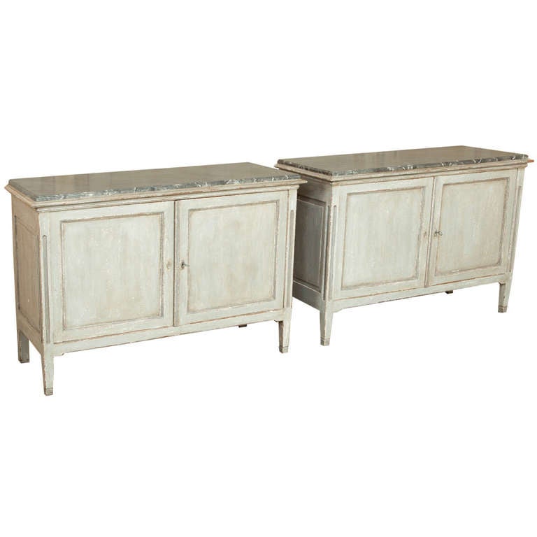 Pair of Antique Country French Painted Low Buffets at 1stDibs