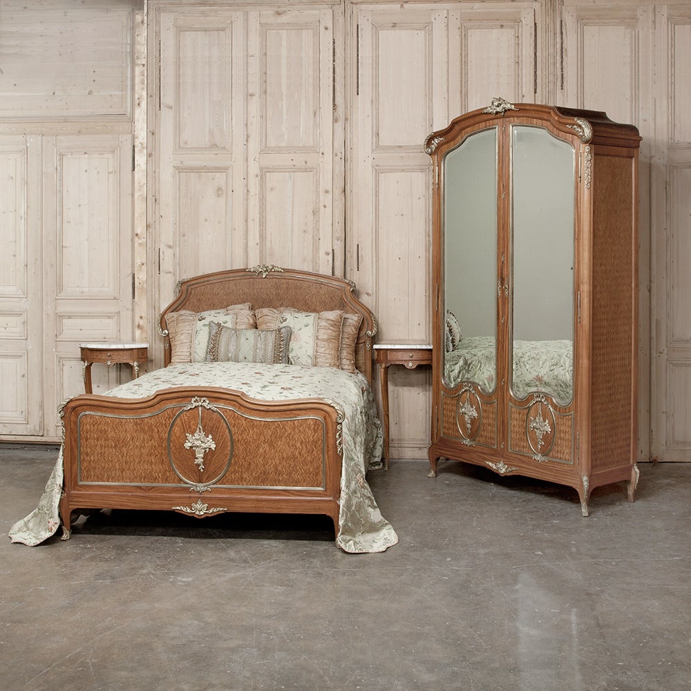 19th Century Neoclassical Mahogany Marquetry Queen Bed With Ormolu At 1stdibs