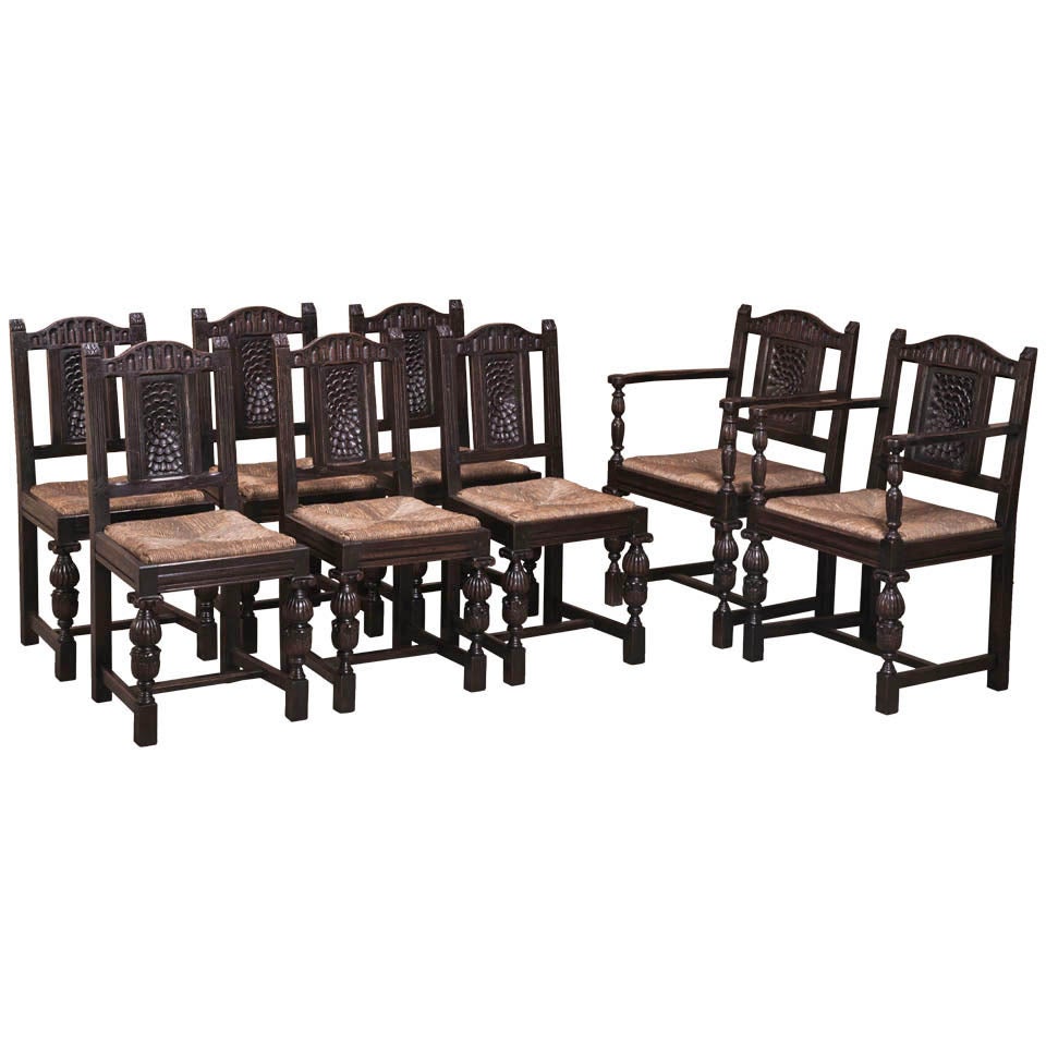 Set of 8 Vintage Rush Seat Chairs at 1stDibs