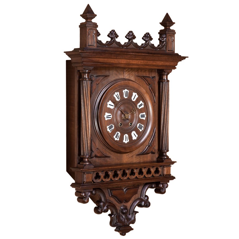Antique Gothic Walnut Wall Clock at 1stDibs