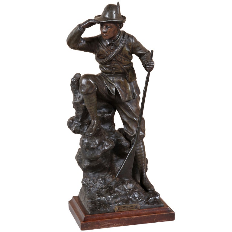 Antique Spelter Statue of Hunter at 1stDibs