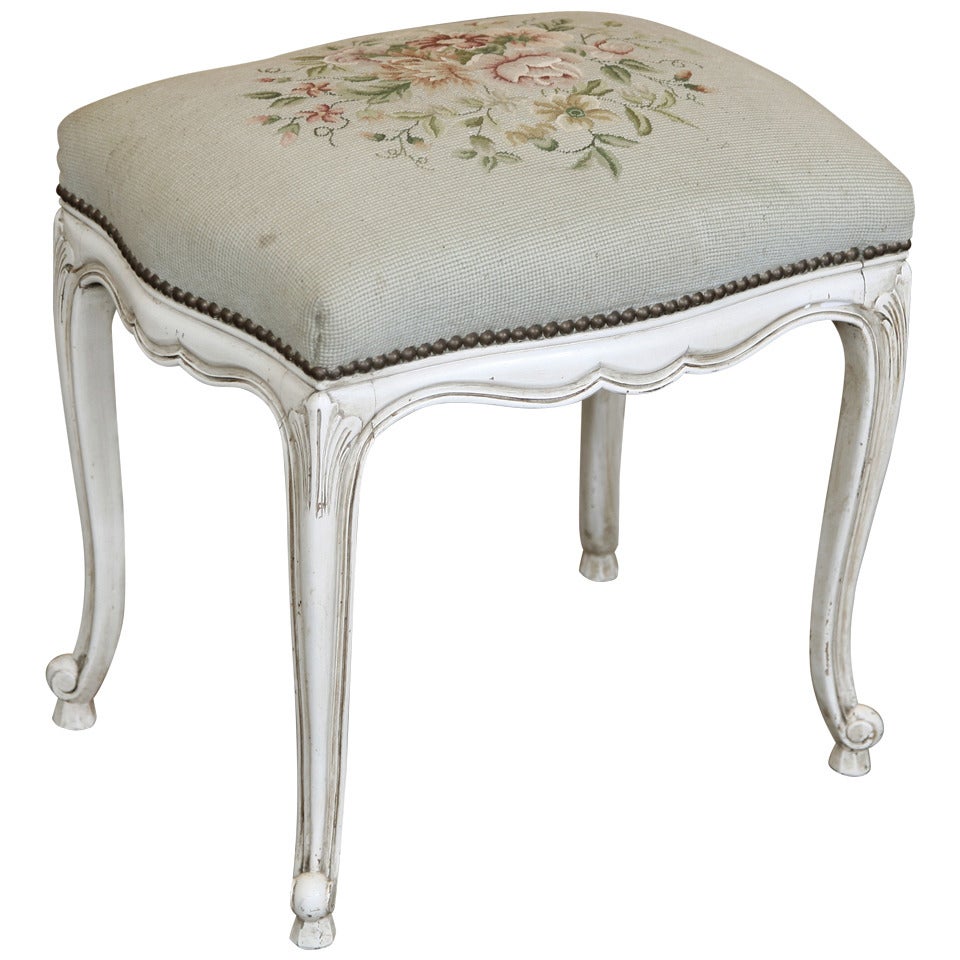 Vintage Louis XV Painted Needlepoint Stool at 1stDibs