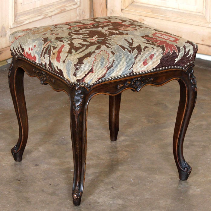 Antique Country French Tapestry Footstool at 1stDibs