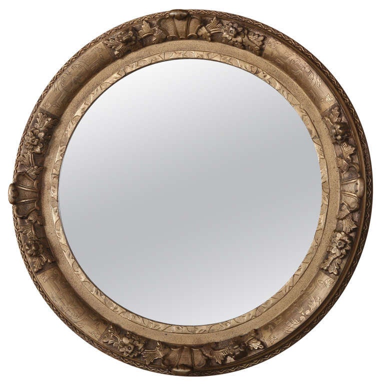Antique Round Giltwood Mirror at 1stDibs
