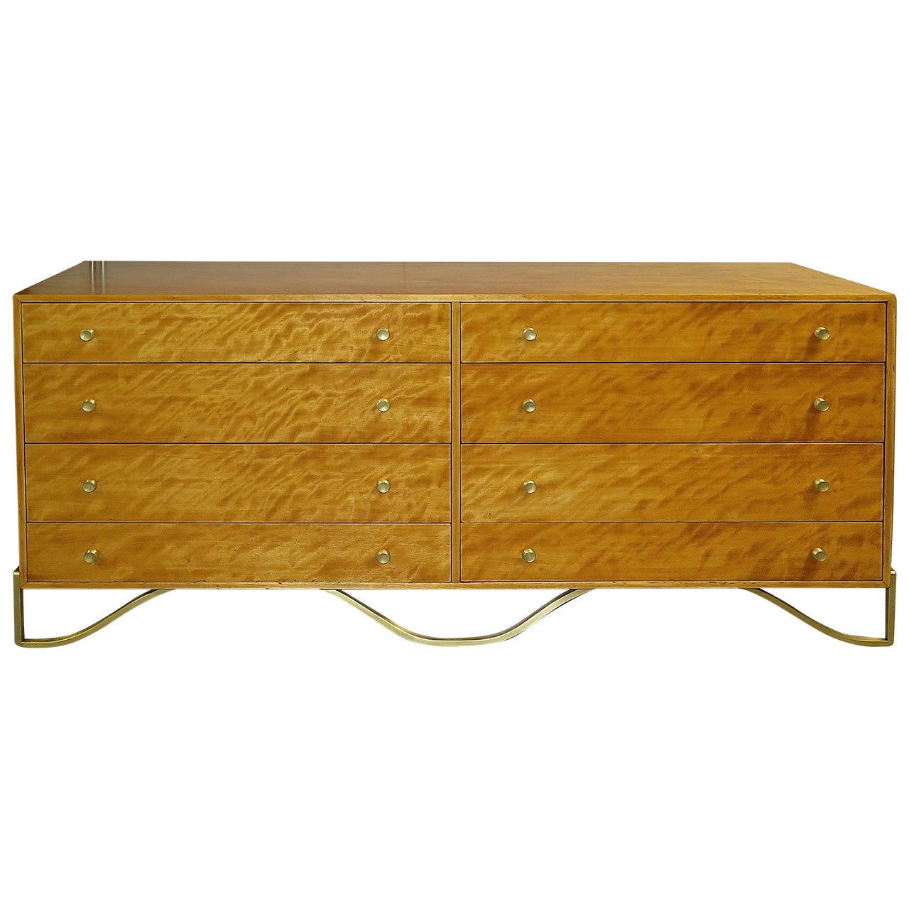 Glamorous 1950 Kittinger 8 Drawer Curly Birch Dresser at 1stDibs