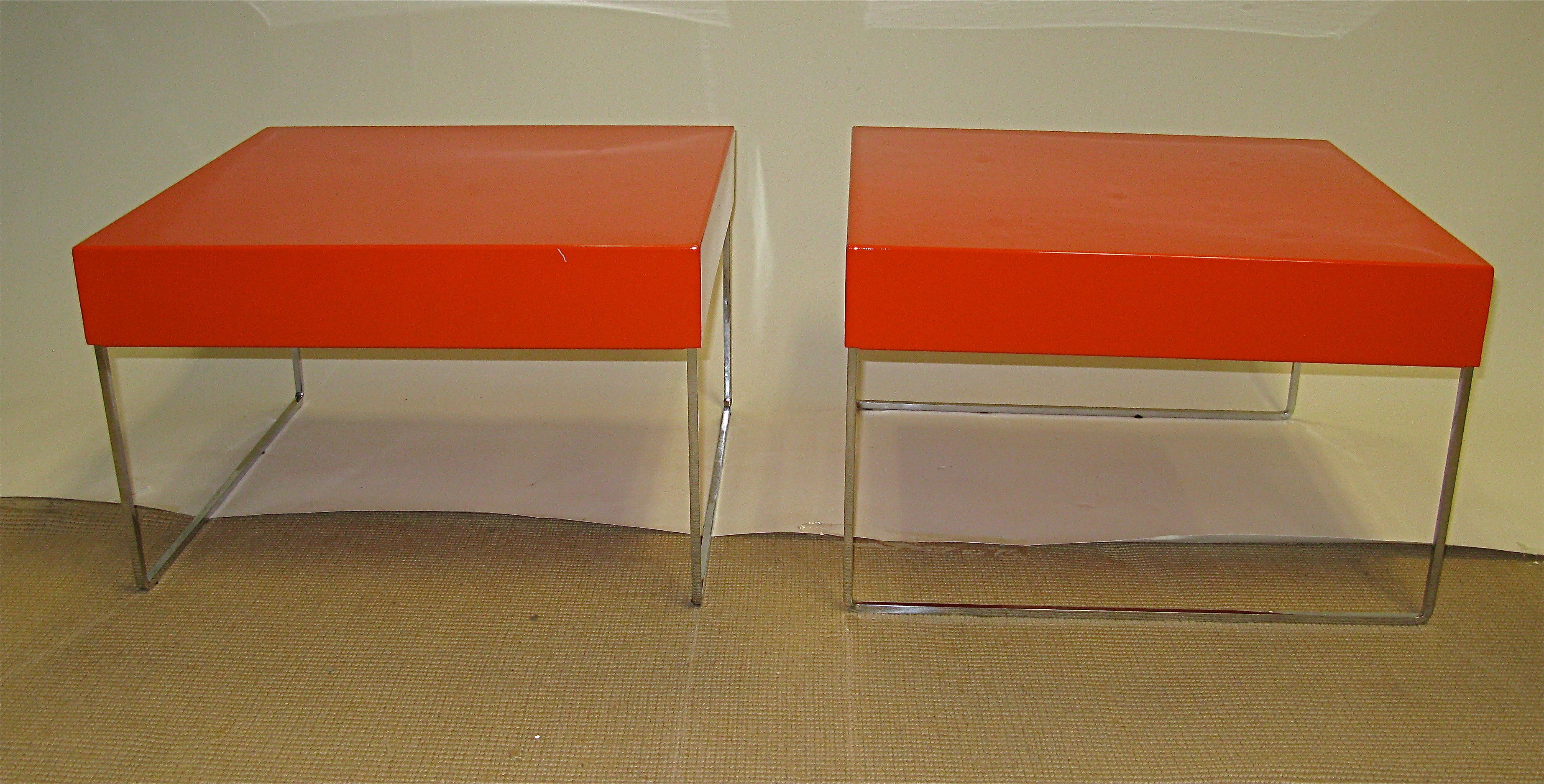 1980 Pair Bright Metal Orange Stands at 1stDibs