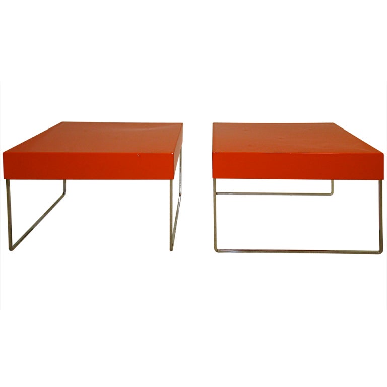 1980 Pair Bright Metal Orange Stands at 1stDibs