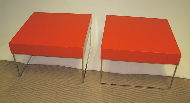 1980 Pair Bright Metal Orange Stands at 1stDibs