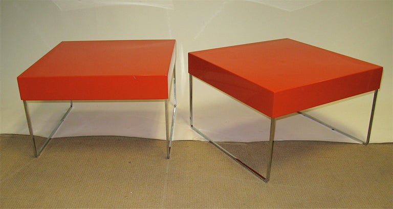1980 Pair Bright Metal Orange Stands at 1stDibs