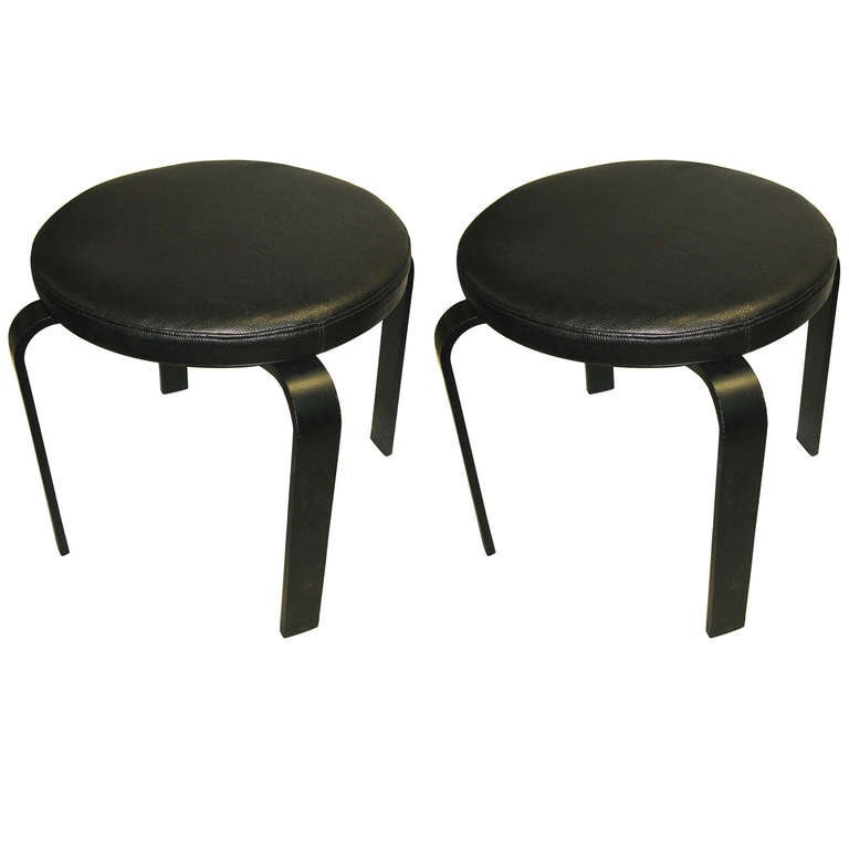 Great Pair of Black Iron Stools with Cushion at 1stDibs