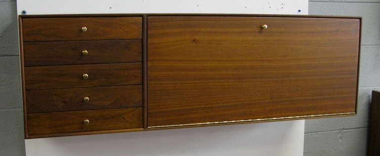 1950 Walnut Drop Front Bar - Wall Mount at 1stDibs