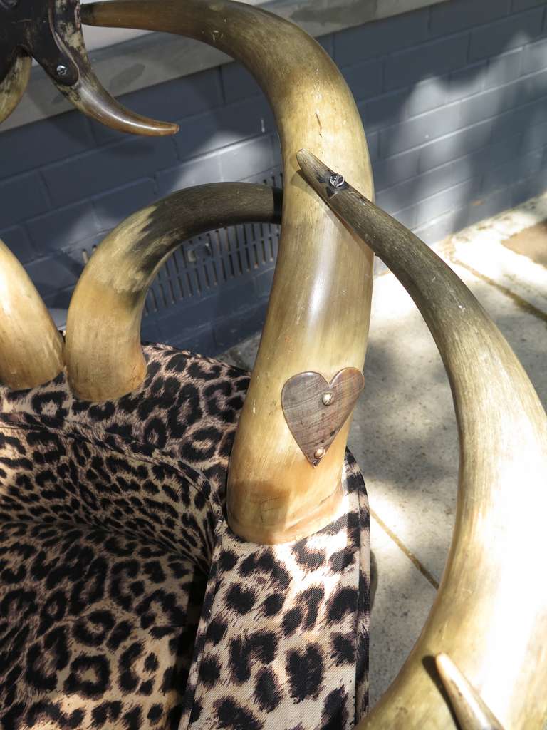 Unique Folk Art Cow Horn Chair and Ottoman at 1stDibs