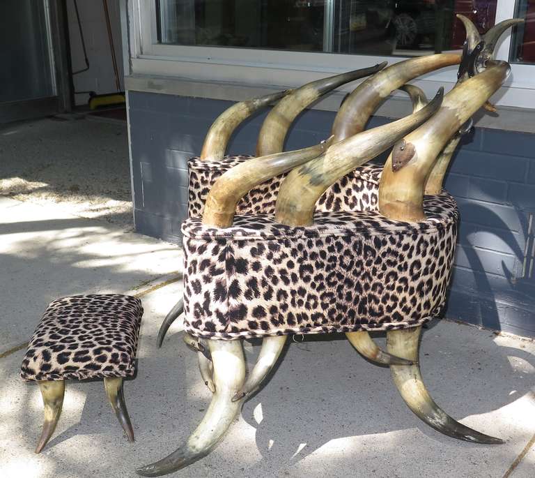 Unique Folk Art Cow Horn Chair and Ottoman at 1stDibs