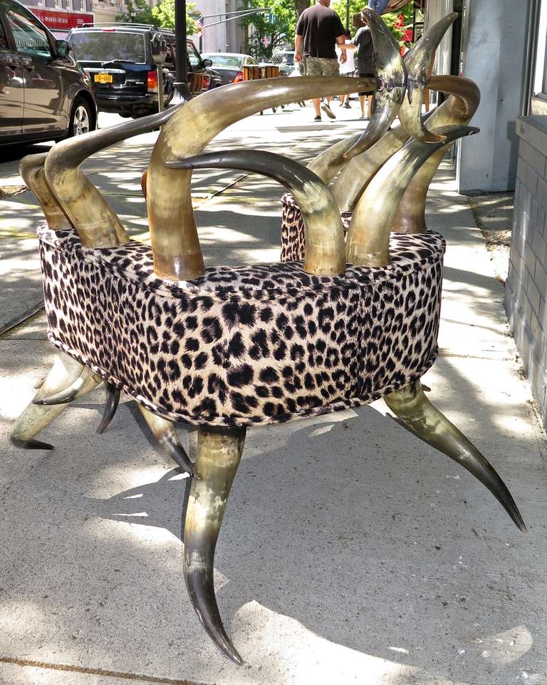 Unique Folk Art Cow Horn Chair and Ottoman at 1stDibs
