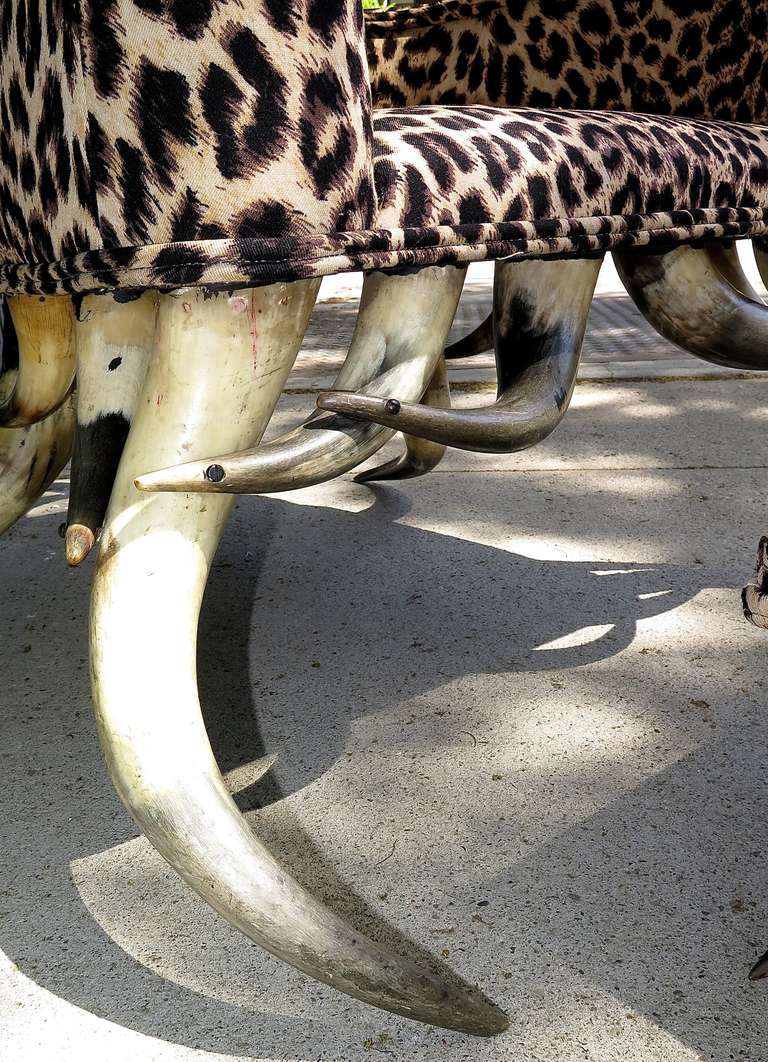 Unique Folk Art Cow Horn Chair and Ottoman at 1stDibs