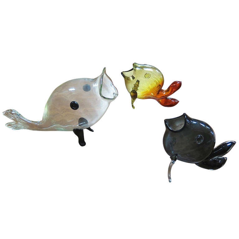 Set of 3 1970 Blenko Glass Fish at 1stDibs