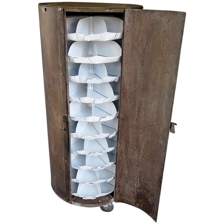 Vintage 1940s Industrial Metal Cylinder with Rotating Shelves at 1stDibs
