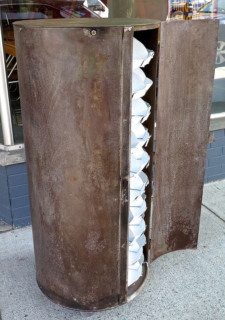 Vintage 1940s Industrial Metal Cylinder with Rotating Shelves at 1stDibs