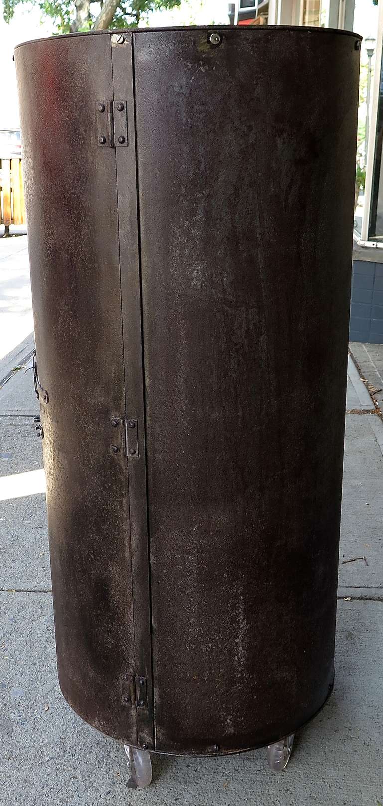 Vintage 1940s Industrial Metal Cylinder with Rotating Shelves at 1stDibs