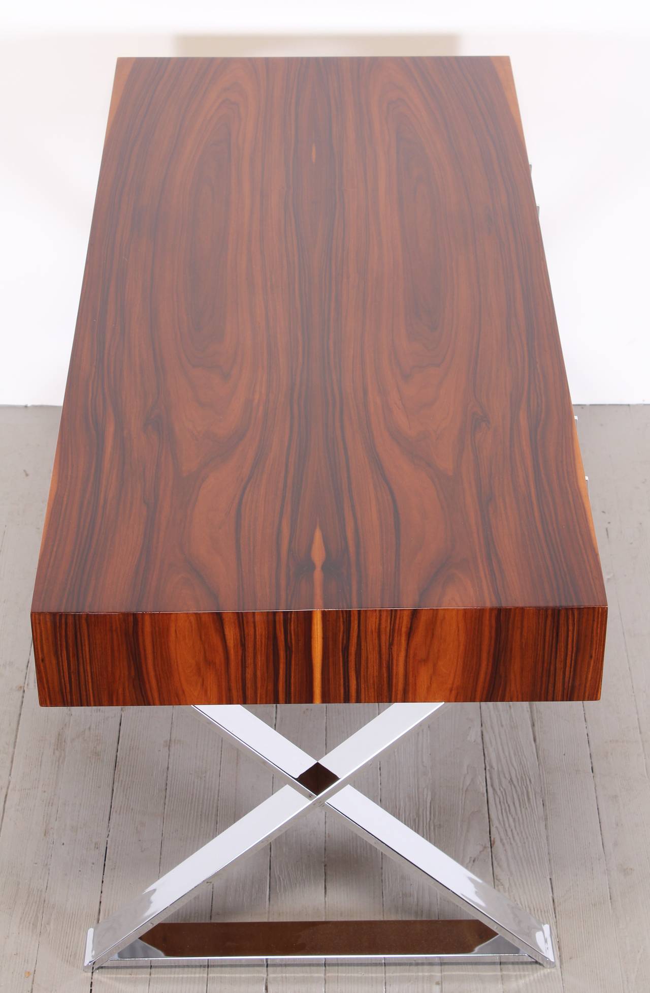 Rosewood and Chrome Desk by Milo Baughman at 1stDibs