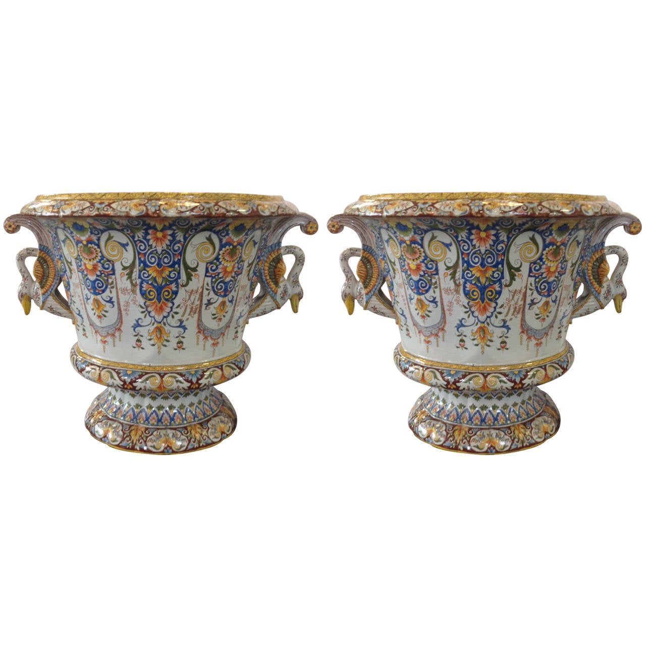 Pair of Faience Jardinieres Rouen Ware Large at 1stDibs