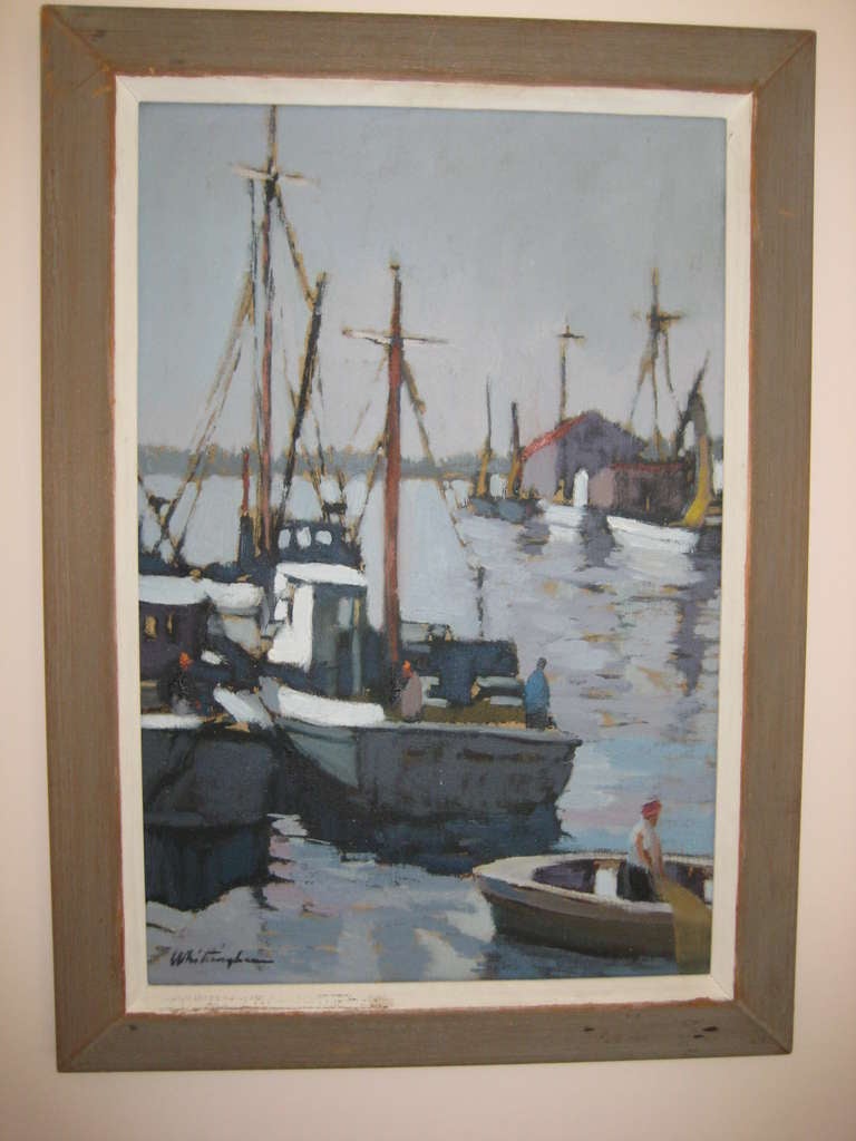Boats in the Harbor Oil Painting by Bonnie Whittingham at 1stDibs