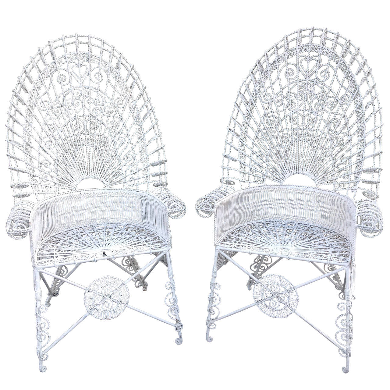 Pair of Iron Wirework High Arch Top Barrel Back Chairs at 1stDibs