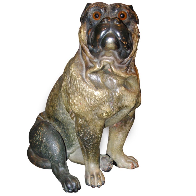 Terra Cotta Sitting Pug Dog Attributed to Goldscheider For Sale at ...