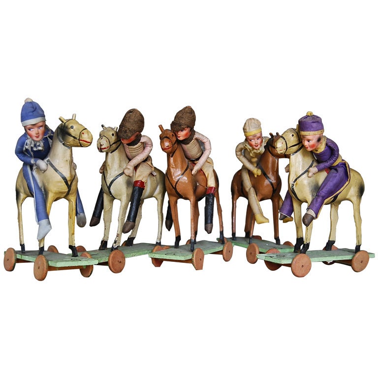 Paper Mache Jockey Gambling Game (Set of Five) For Sale at 1stDibs