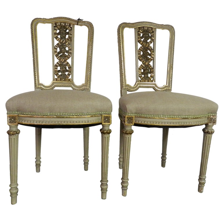 A Pair of Original Painted French Chairs at 1stDibs