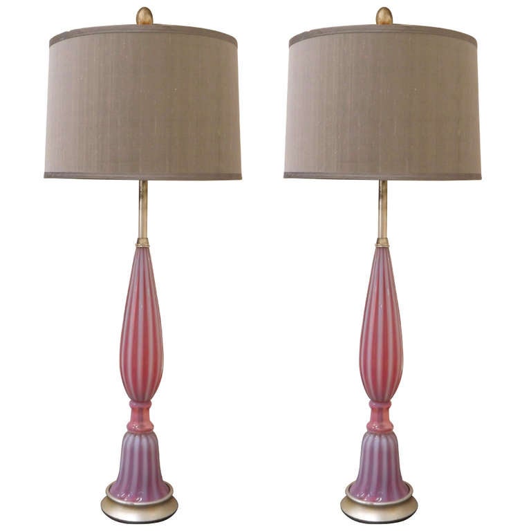 Seguso Table Lamps in Opalescent Pink Glass For Sale at 1stDibs