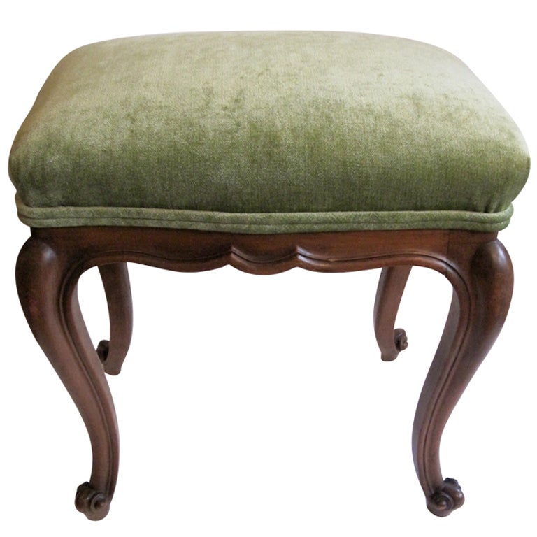 Upholstered Walnut Foot Stool at 1stDibs