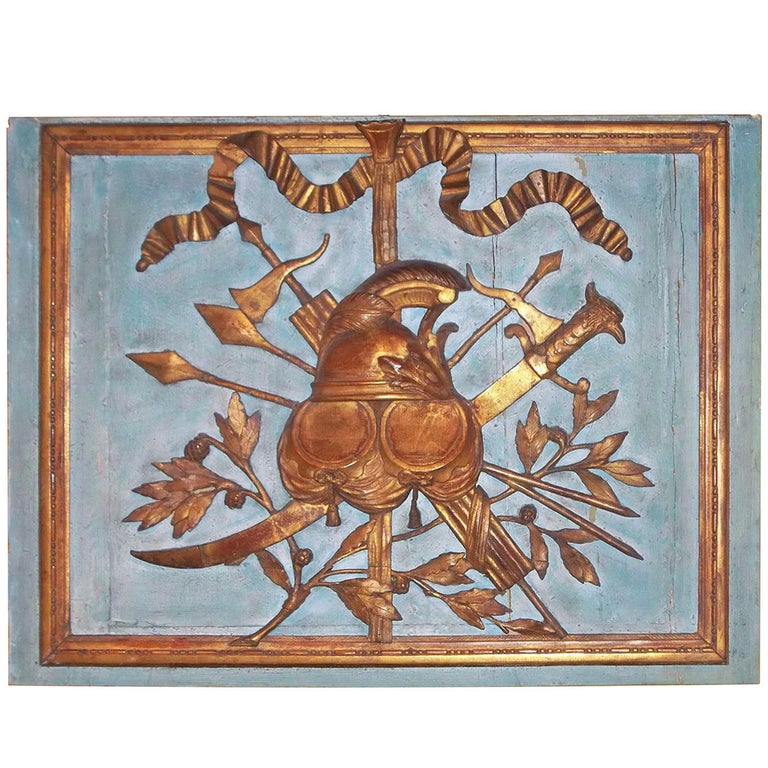 Large Carved Boiserie Giltwood Overdoor Trophy Panel Fragment at 1stDibs