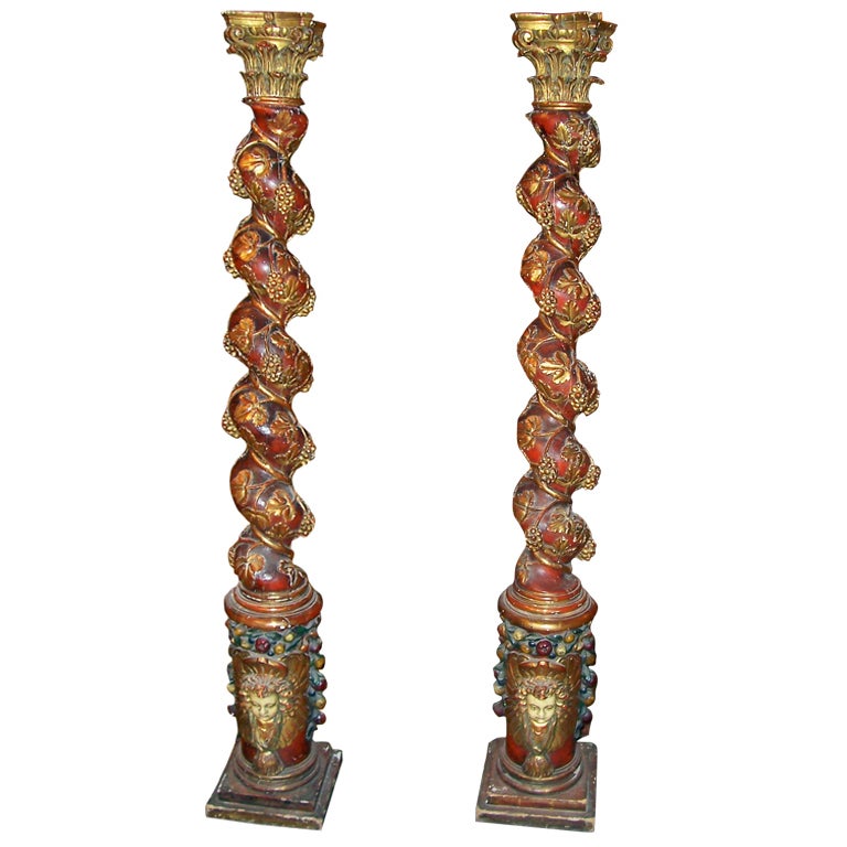 Italian carved giltwood Solomonic columns at 1stDibs