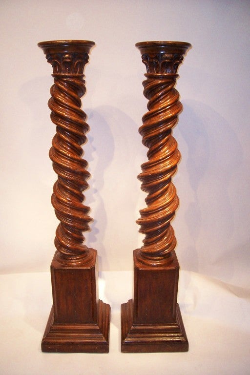 Fine Italian walnut spiral columns or torchieres at 1stDibs | spiral ...