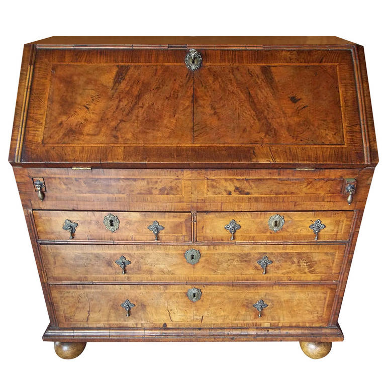 George I Highly Figured, Walnut Slant Top Desk at 1stDibs