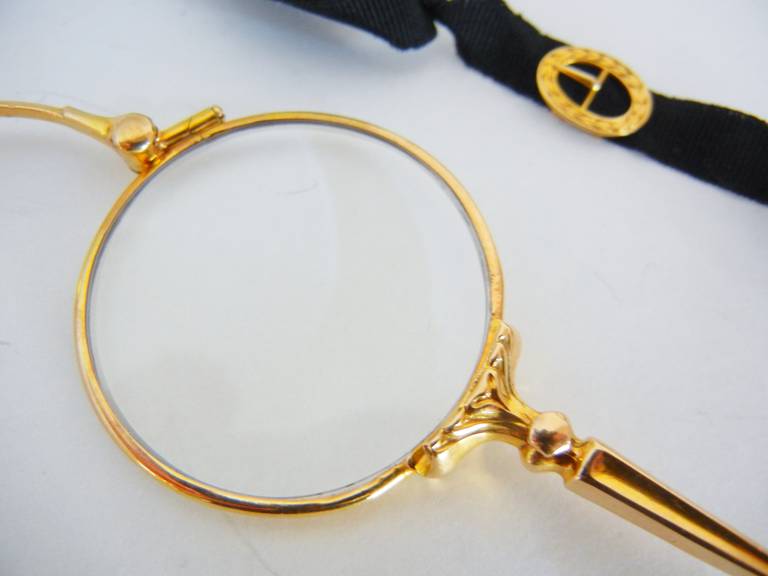 14-Karat Yellow Gold Lady's Folding Lorgnette with Ribbon Buckle For ...