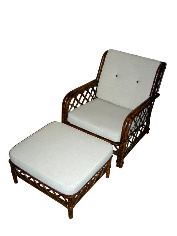 Tortoise Shell Lacquered Chair and Ottoman by Ficks Reed at 1stDibs