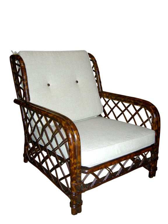 Tortoise Shell Lacquered Chair and Ottoman by Ficks Reed at 1stDibs