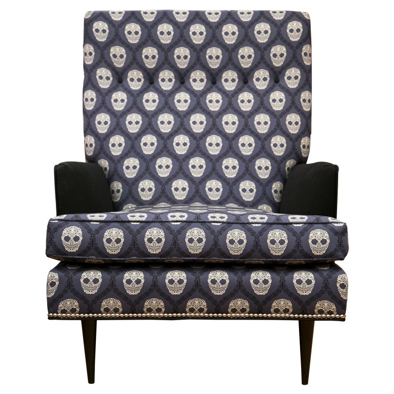 Mid-Century Skull Fabric Chair at 1stDibs
