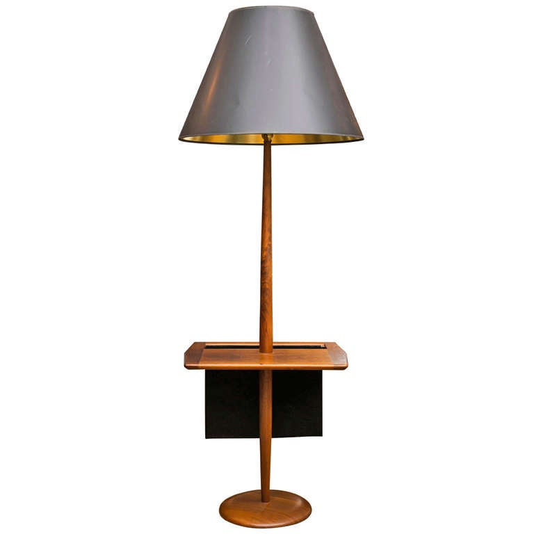 Mid-Century Walnut Lamp Table with Magazine Holder at 1stDibs
