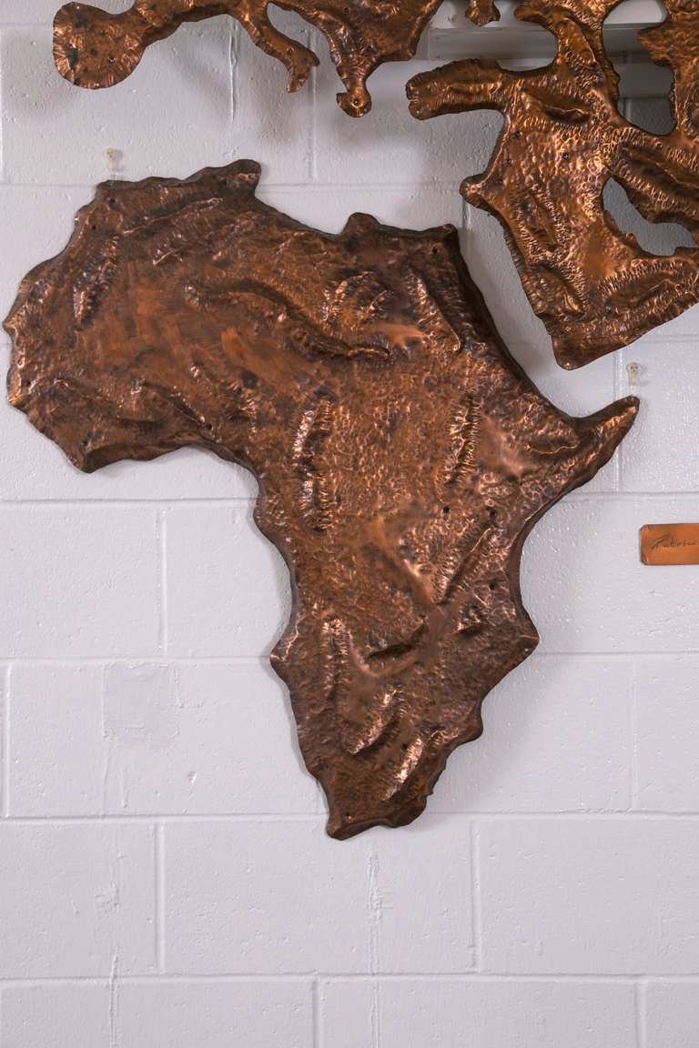 Copper World Map from Sabena Airlines, JFK Airport, New York, 1972 at ...