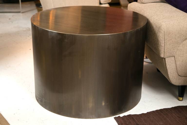 Mid-Century Pair of Metal Clad and Patinated Cylinder Tables at 1stDibs