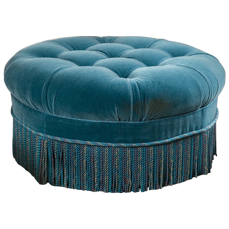 Vintage Custom Turquoise Mohair Ottoman at 1stDibs