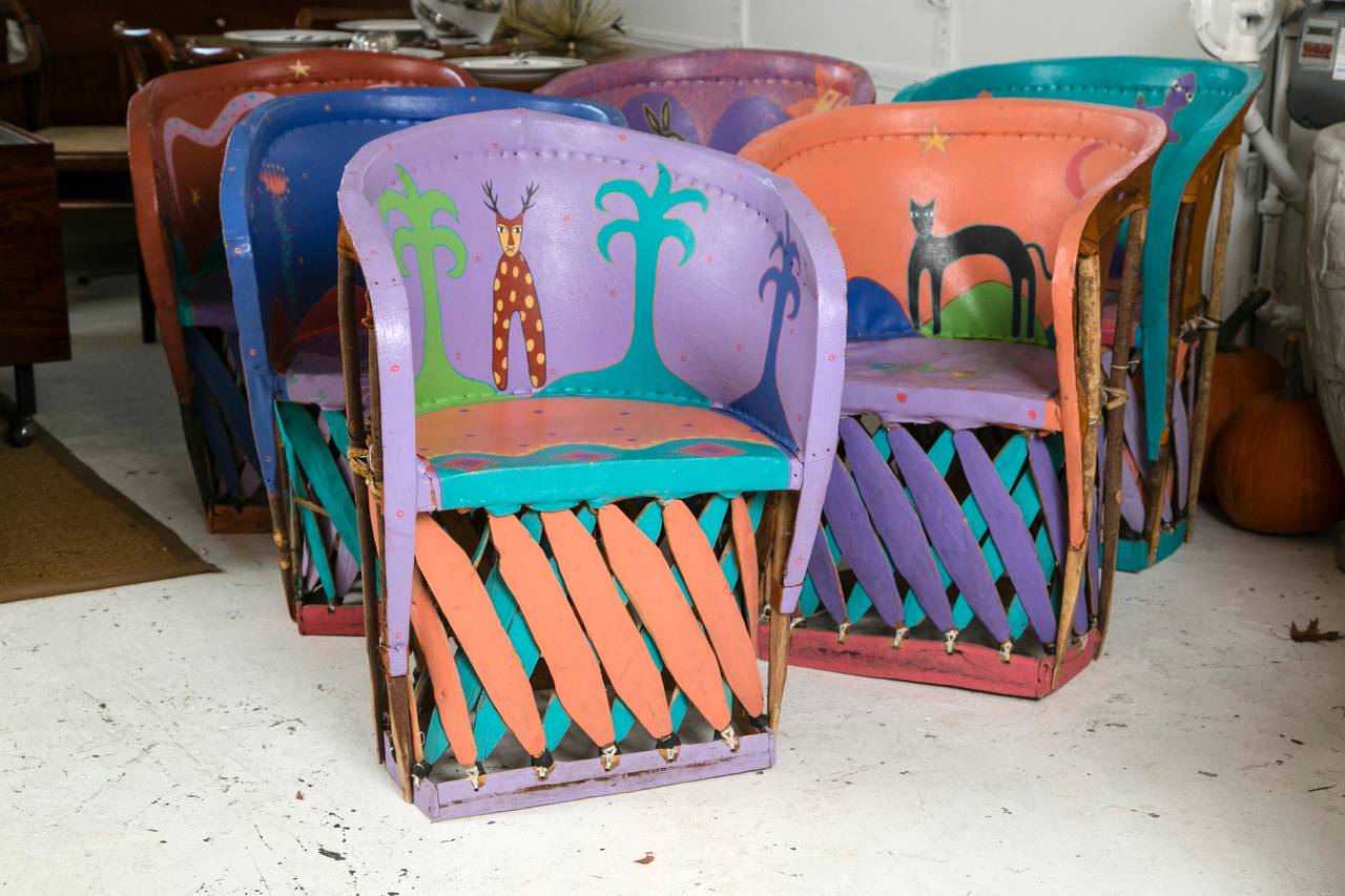 Fantastic Set of Painted Chairs from Santa Fe, New Mexico at 1stDibs