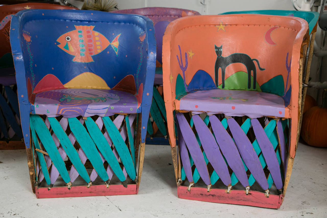Fantastic Set of Painted Chairs from Santa Fe, New Mexico at 1stDibs