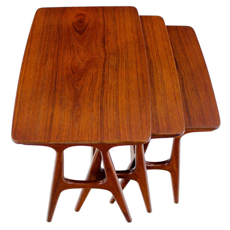 Set of Three Danish Modern Teak Nesting Tables Designed by Johannes ...