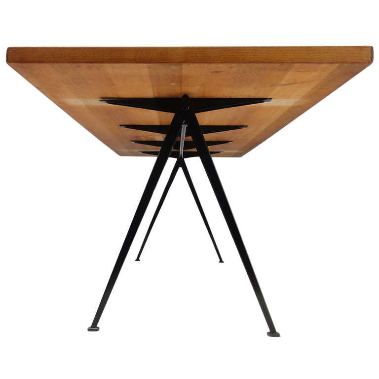 Rare and Large Wim Rietveld Pyramid Table with Rustic Oak Top, The ...